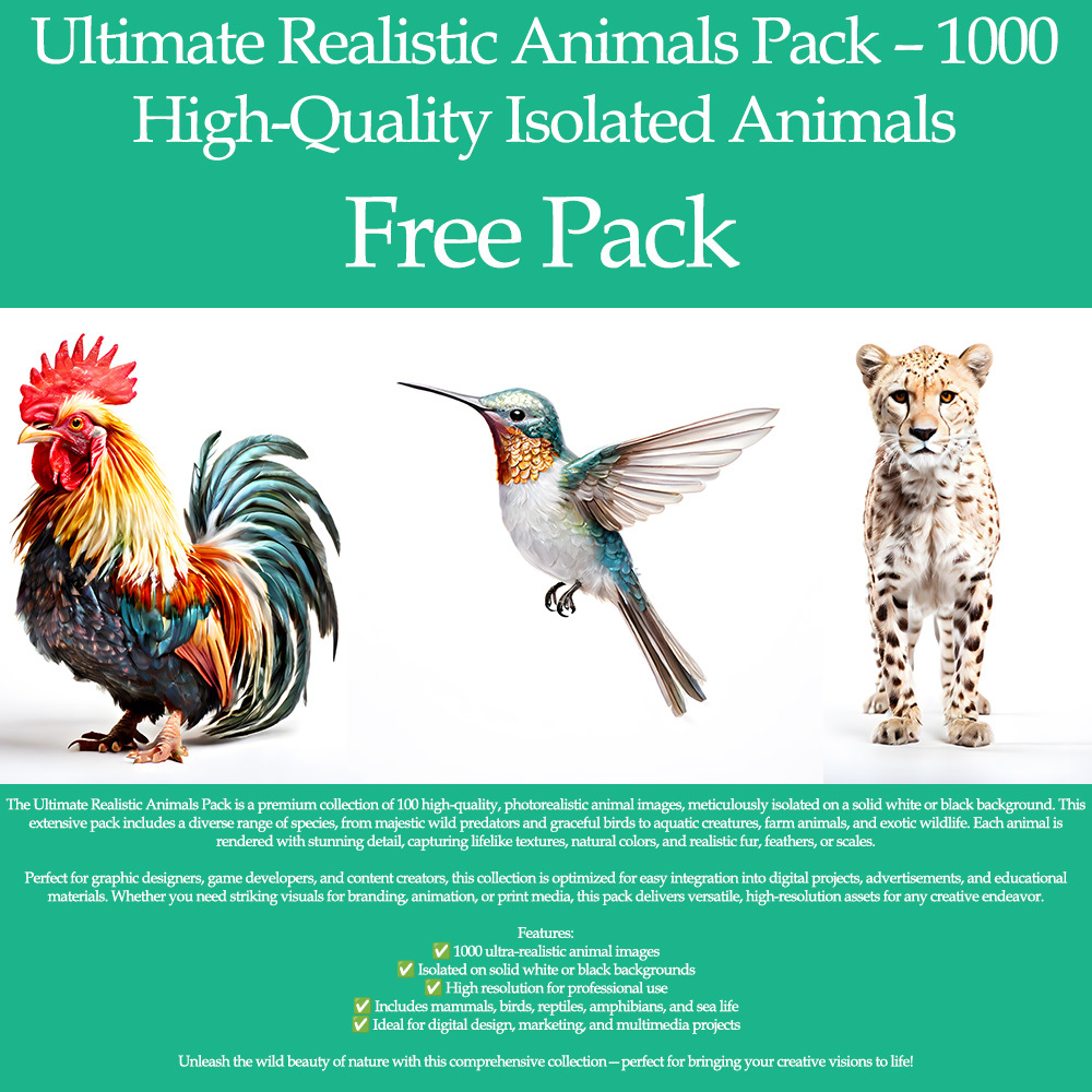 Ultimate Realistic Animals Free Pack – 100 High-Quality Isolated Animals