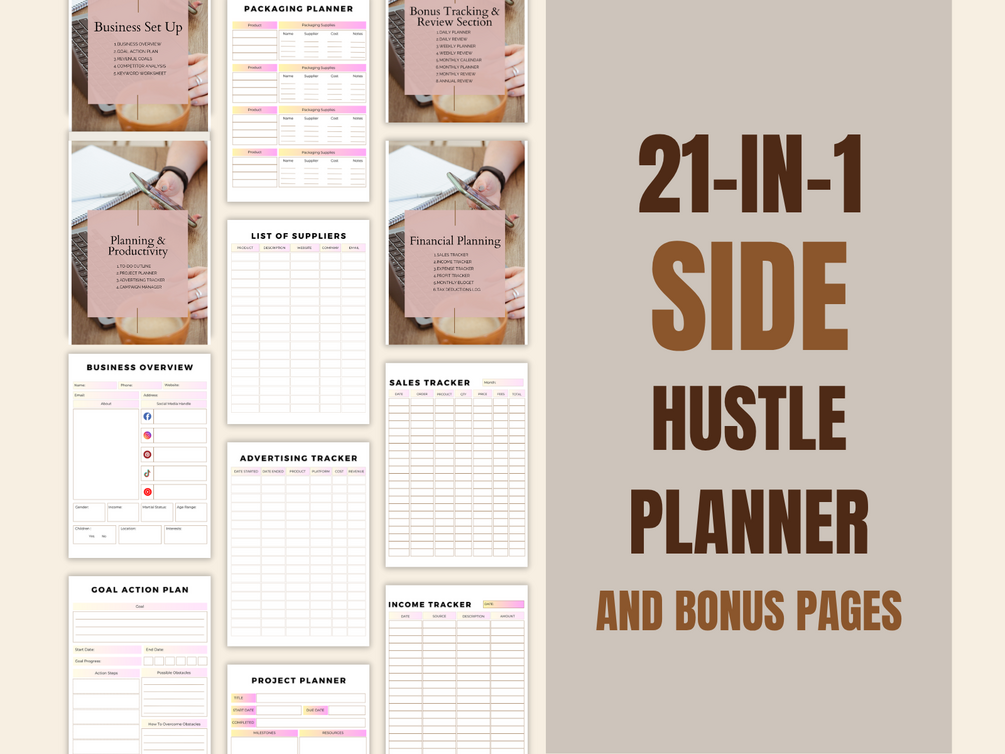 Side Hustle Business Planner | 21-in-1 Printable Toolkit + Bonus ...