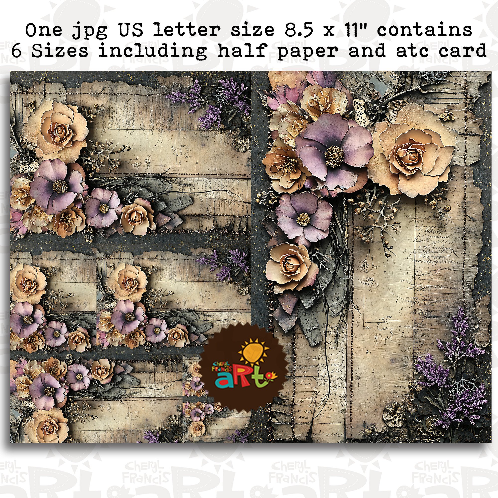 Single Floral Assemblage Image Printable Junk Journal Half Paper for ...