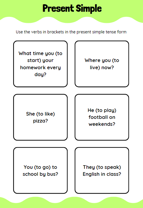 English Grammar Flashcards: Master 6 Tenses (A1 Level)
