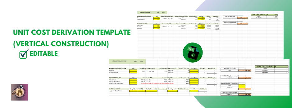 UNIT COST DERIVATION TEMPLATE (VERTICAL CONSTRUCTION) l EDITABLE