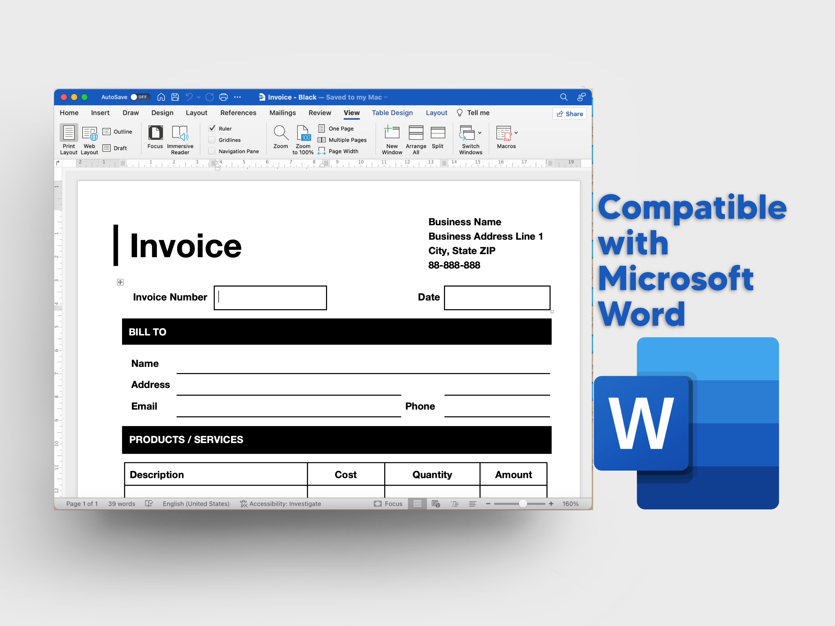 Invoice Template for Google Docs/PDF/Word. Business Invoice. Invoice ...