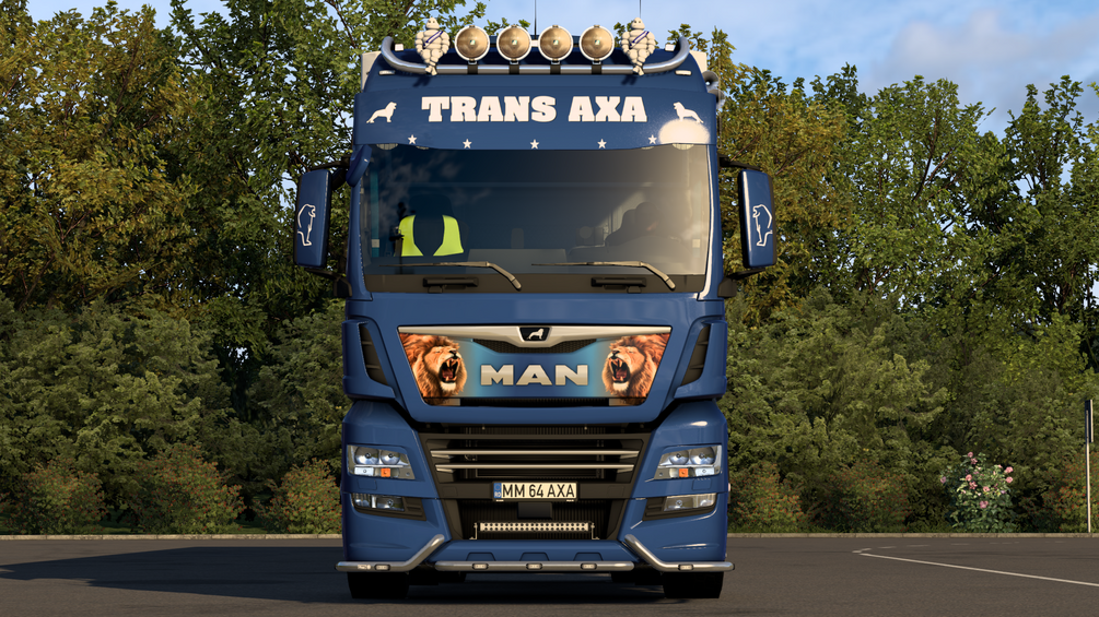 TRANS AXA skin for MAN TGX (xxl) by Gloover and Schmitz trailer dlc. ETS2