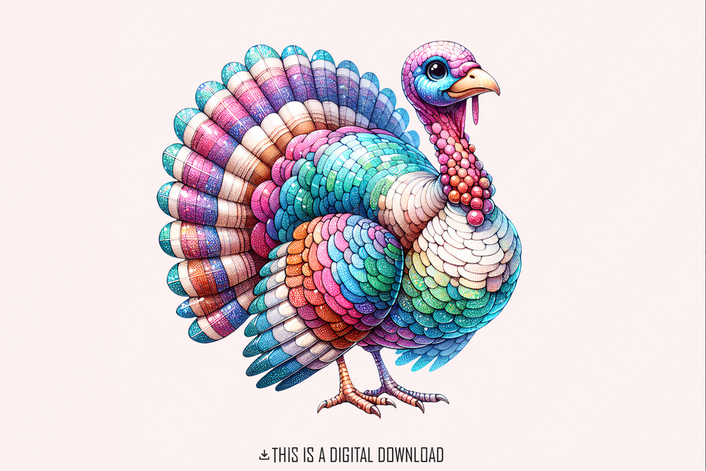Colorful Coquette Glitter Turkey Png, Fall Design Sublimation, Cute ...