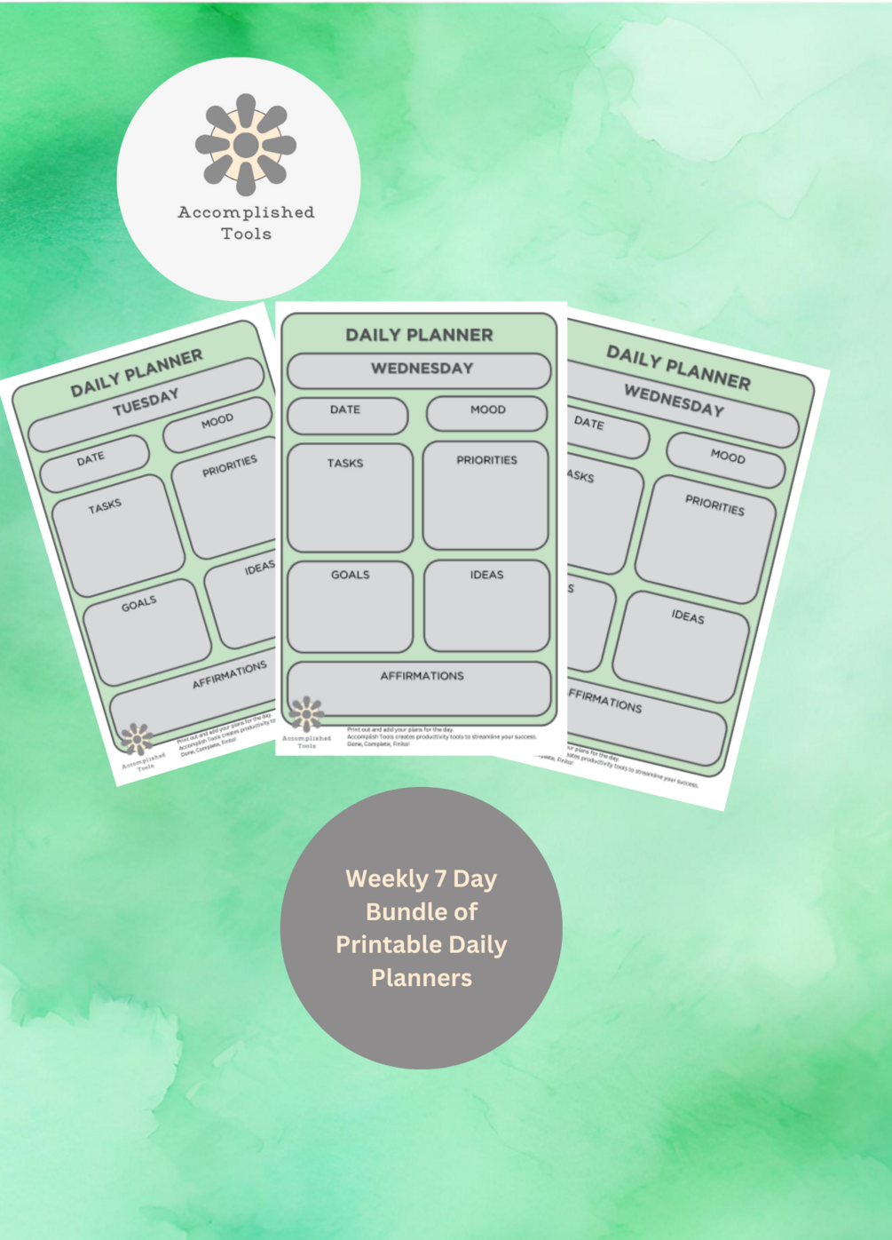 Daily Planner Printable - 7 day Weekly Bundle - Mint Green ...