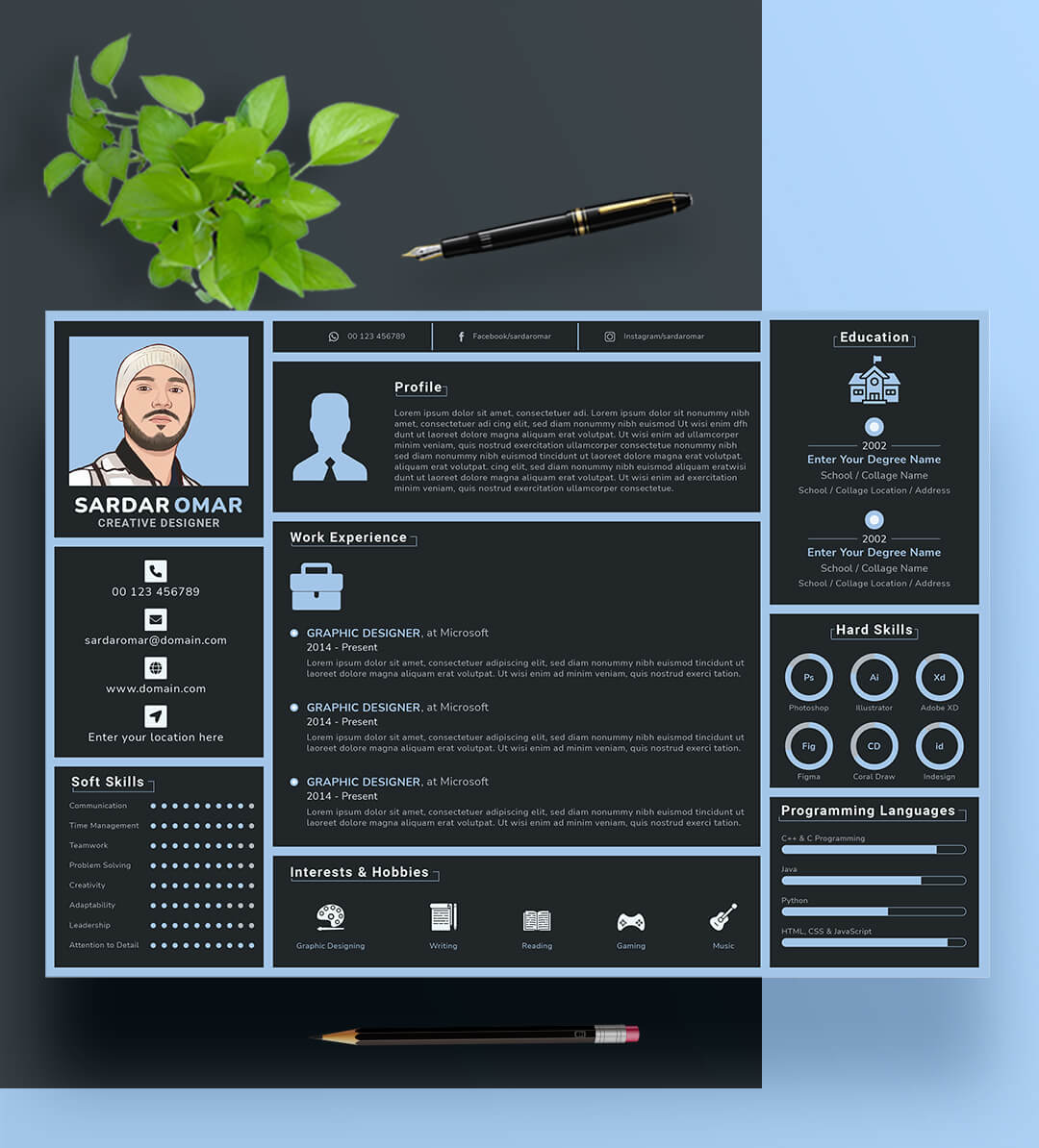 Horizontal One-page Resume Template - Infographic Resume Template