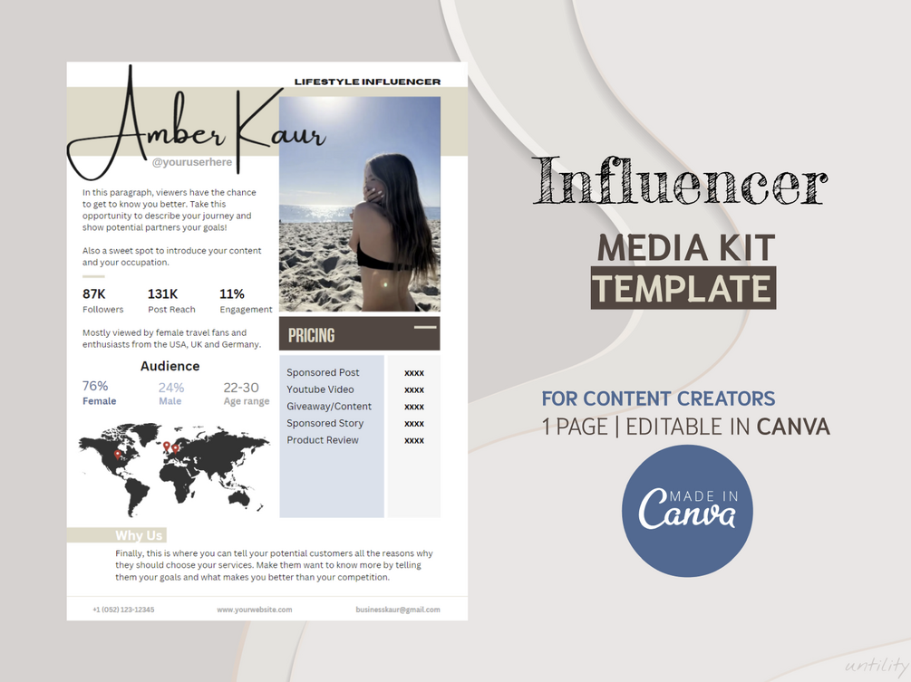 1 Page Coffee Influencer Media Kit | Customizable Canva Media Kit ...