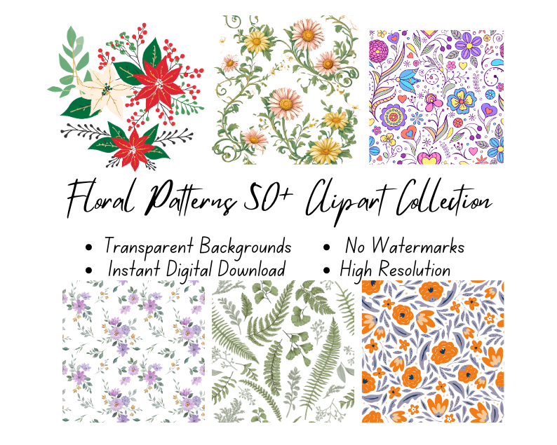 Floral Patterns 50+ Clipart Collection | High-Resolution Digital ...