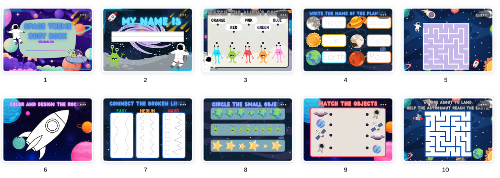 SPACE Busy Book for Kids, 10 pages with activities Template, Printable ...