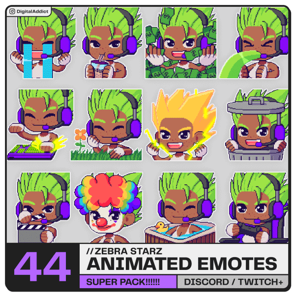 Spiky Green Haired Gamer Girl Emote Pack