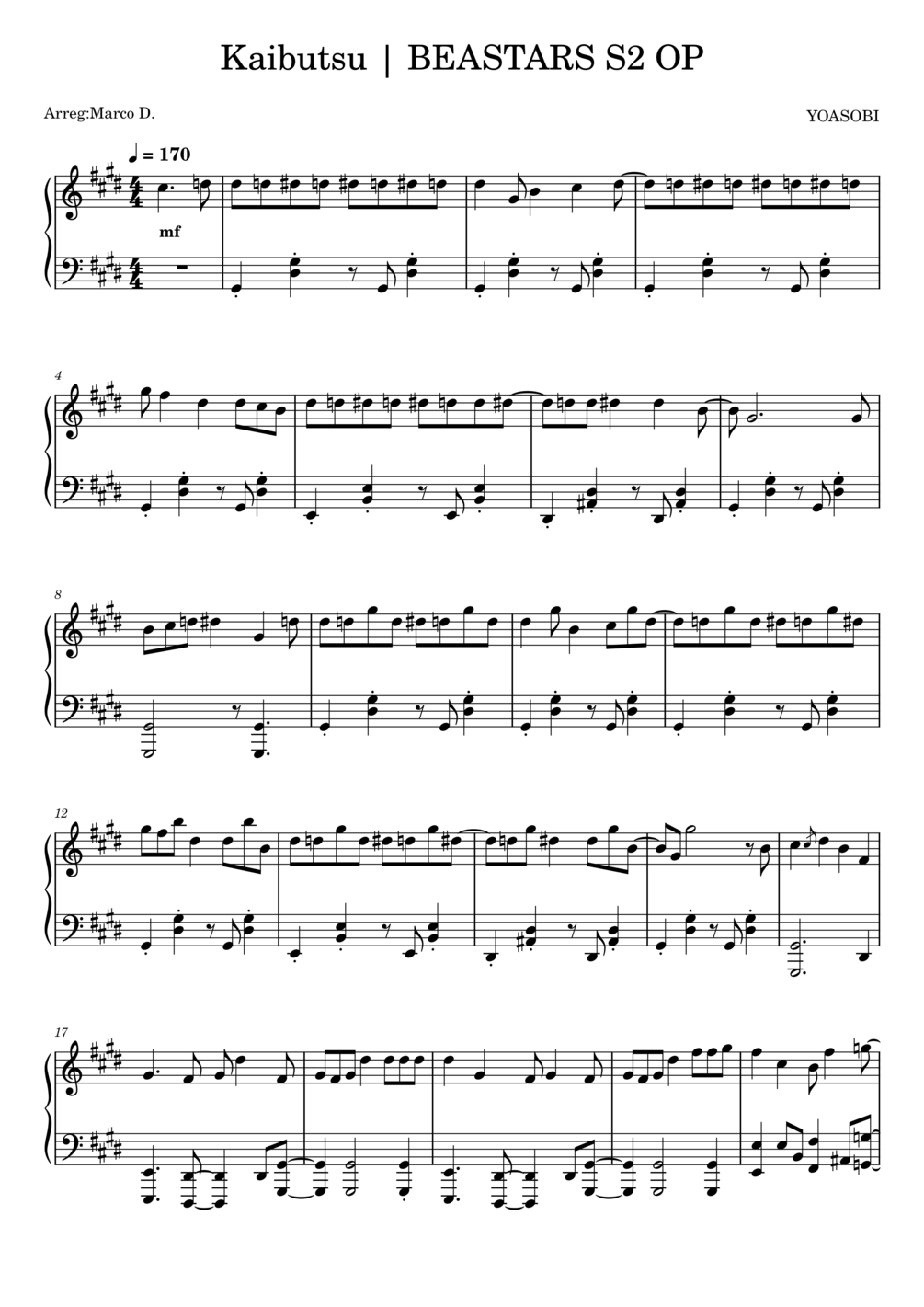 Kaibutsu | BEASTARS S2 OP SHEET + MIDI