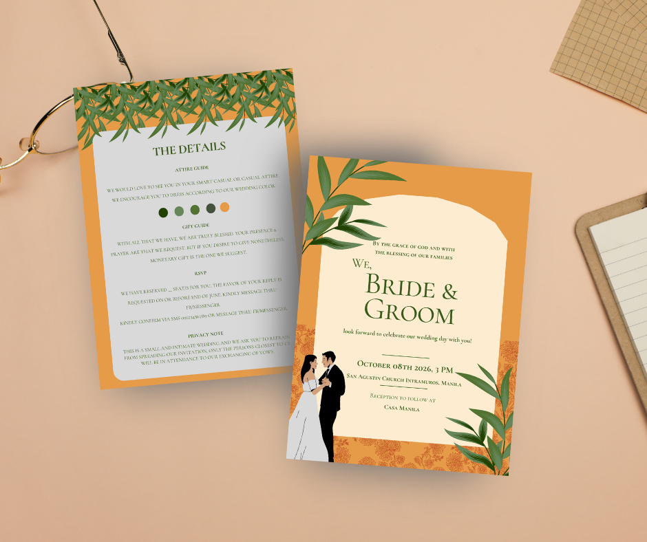 Wedding Invitation Green Leaves and Yellow I Canva Weddings Program ...