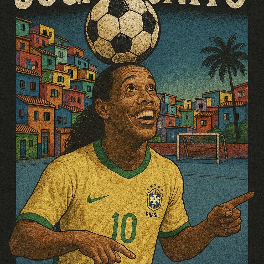 "Joga Bonito" – Digital Vintage Soccer Poster Inspired by Ronaldinho