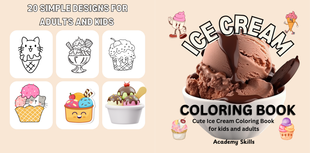 Ice Cream Coloring Book : Cute Ice Cream Coloring Book for kids and adults