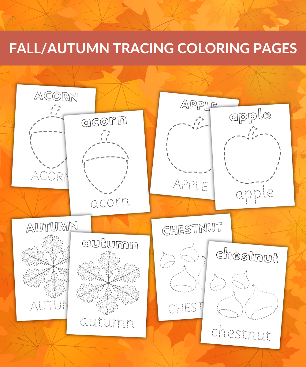 Fall-Autumn Tracing Coloring Pages - Set of 10 - Commercial Use Allowed