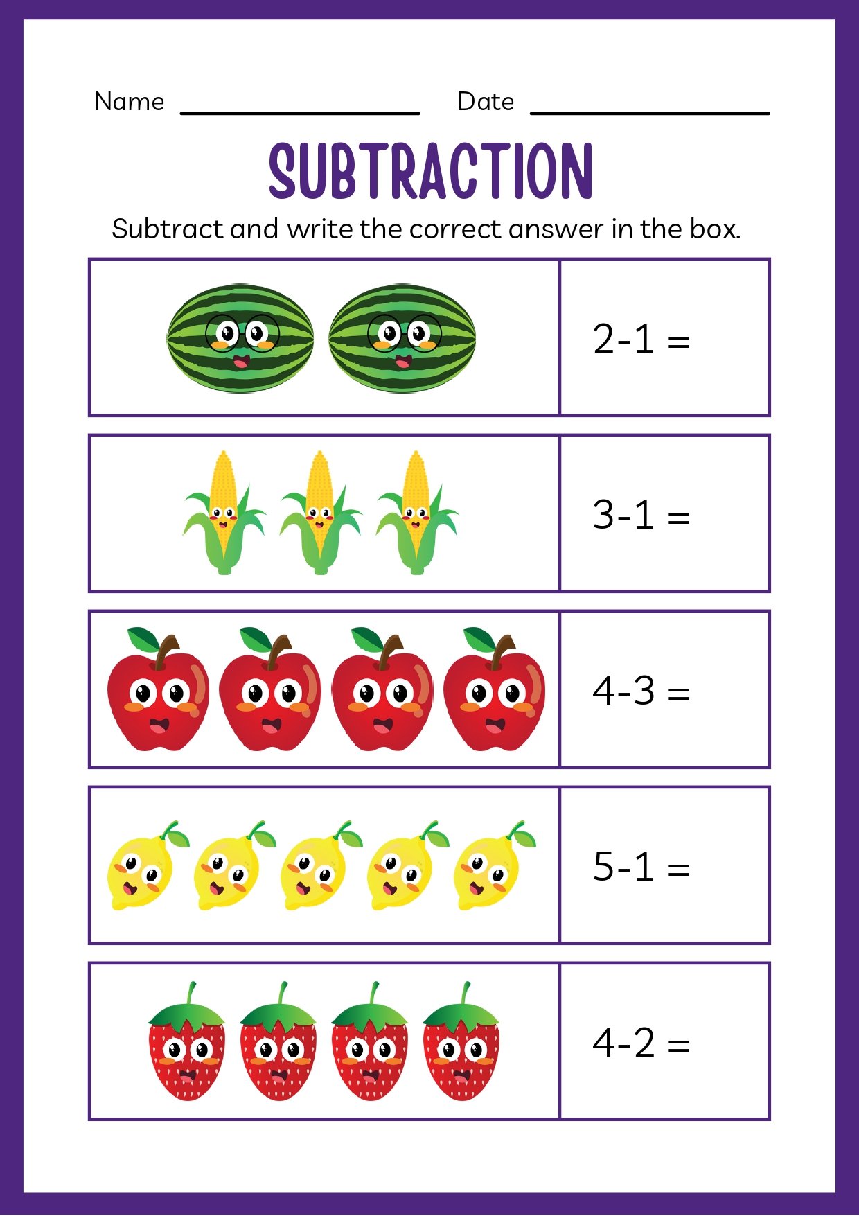Subtraction Workbook for Kids