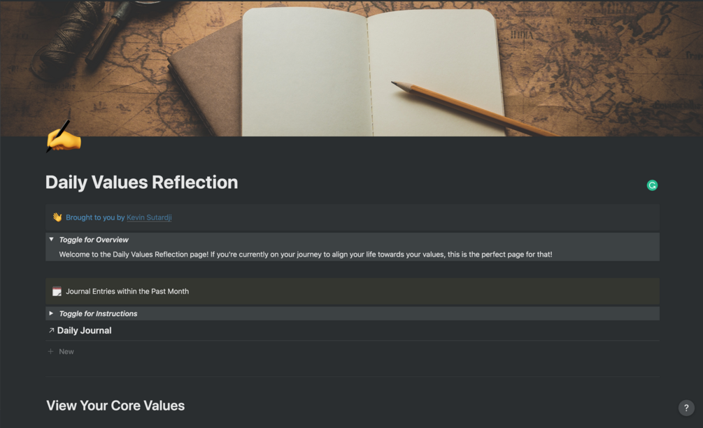 Daily Values Reflection (Notion Template)