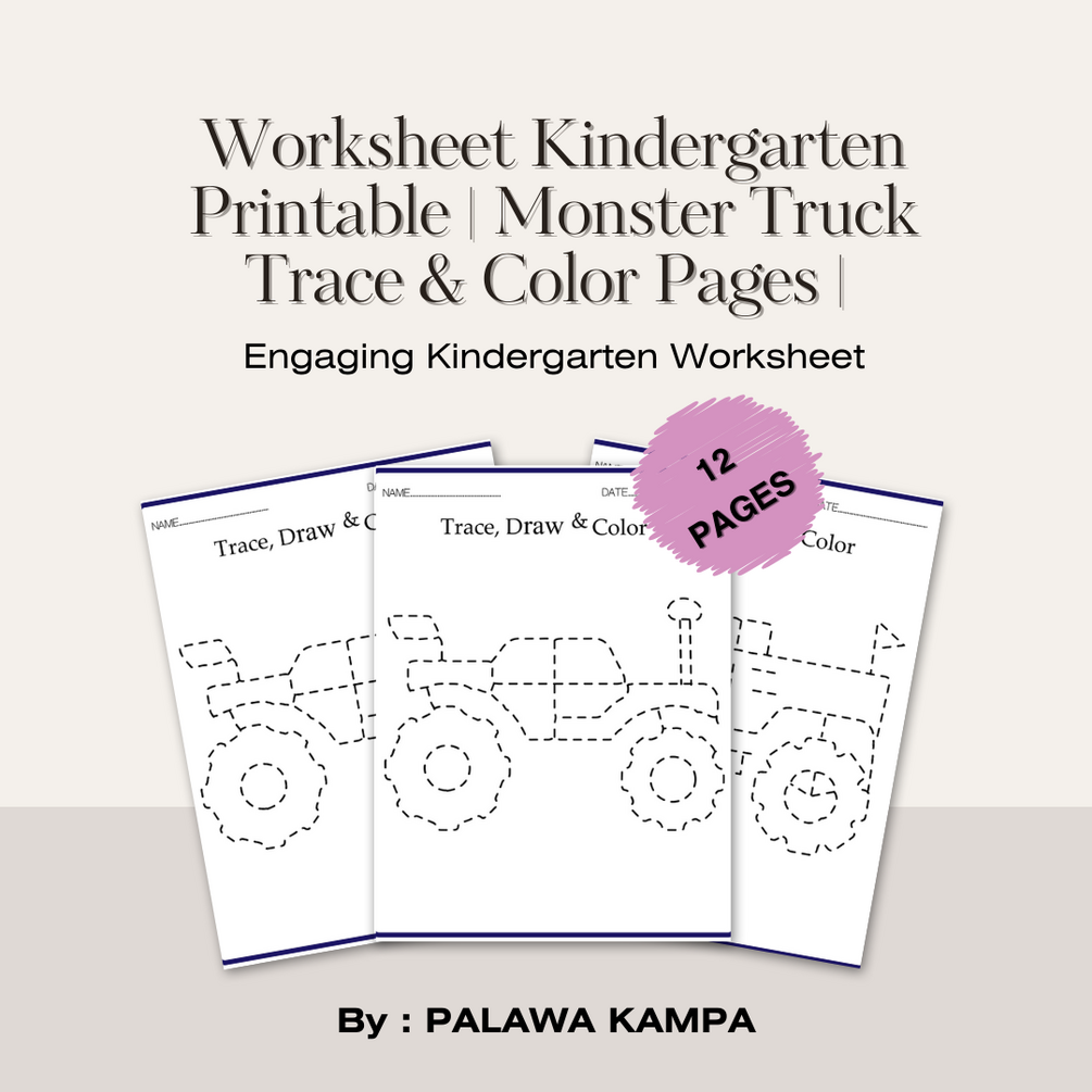Worksheet Kindergarten Printable | Monster Truck Trace & Color Pages ...