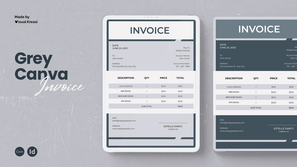 Grey Canva Invoice Template