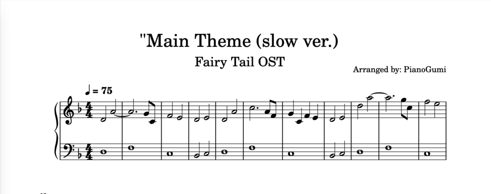 [full] Fairy Tail OST - "Main Theme (slow ver.)" - Piano Sheet Music