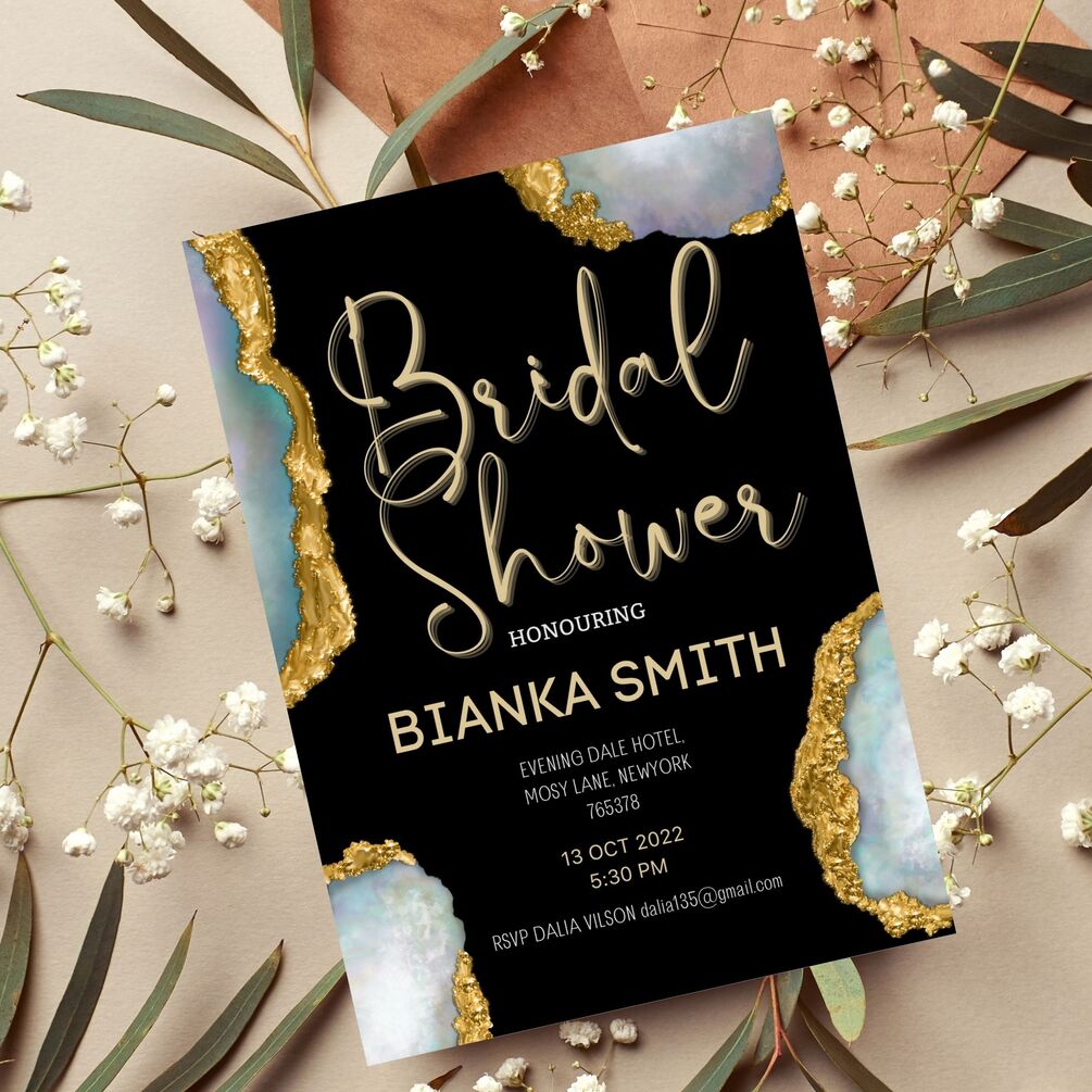 Bridal shower invitation editable template card simple elegant floral ...