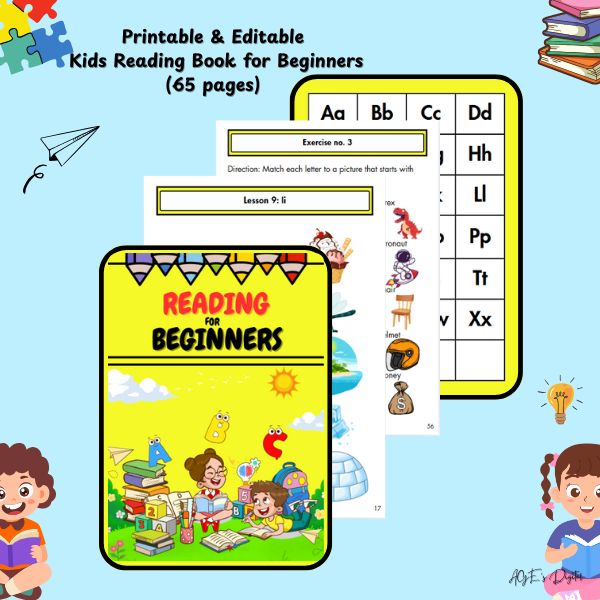 Printable & Editable - Kids Reading book for Beginners