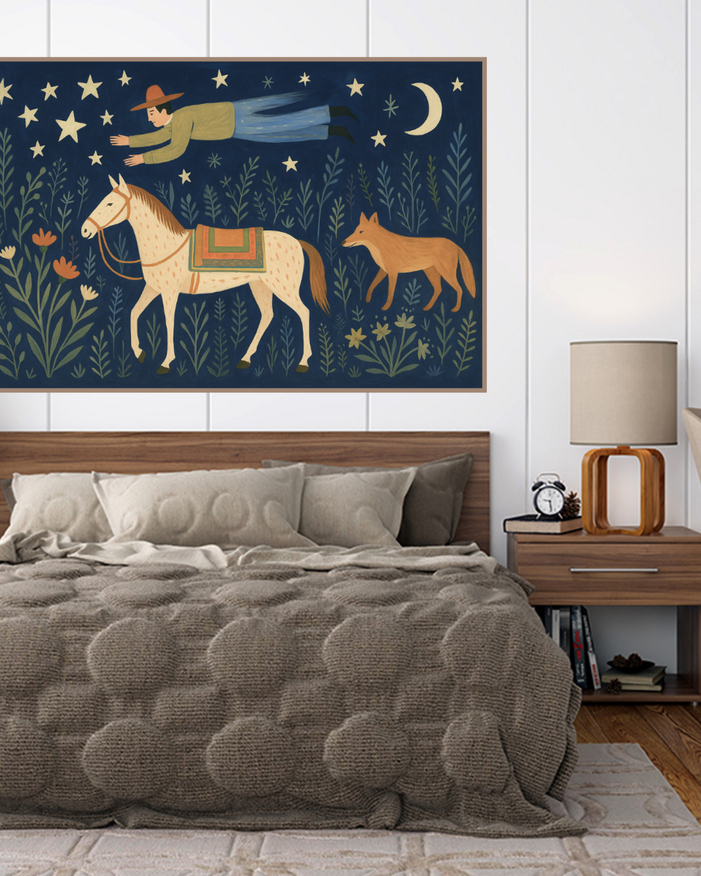 Folk Tale Wall Art – Whimsical Night Scene Printable – Horse, Fox ...