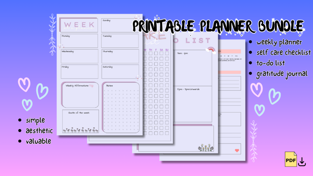Prinatble Bundle: Weekly Planner - Self Care Checklist - To-Do List ...