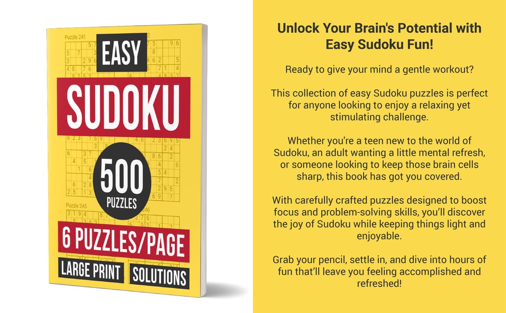 Easy Sudoku Puzzles Book for Teens, Adults, and Seniors - 6 Puzzles per ...