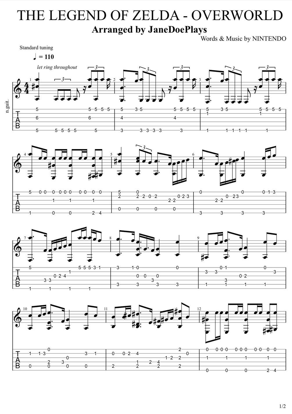 Overworld (The Legend of Zelda) Fingerstyle Guitar TABS