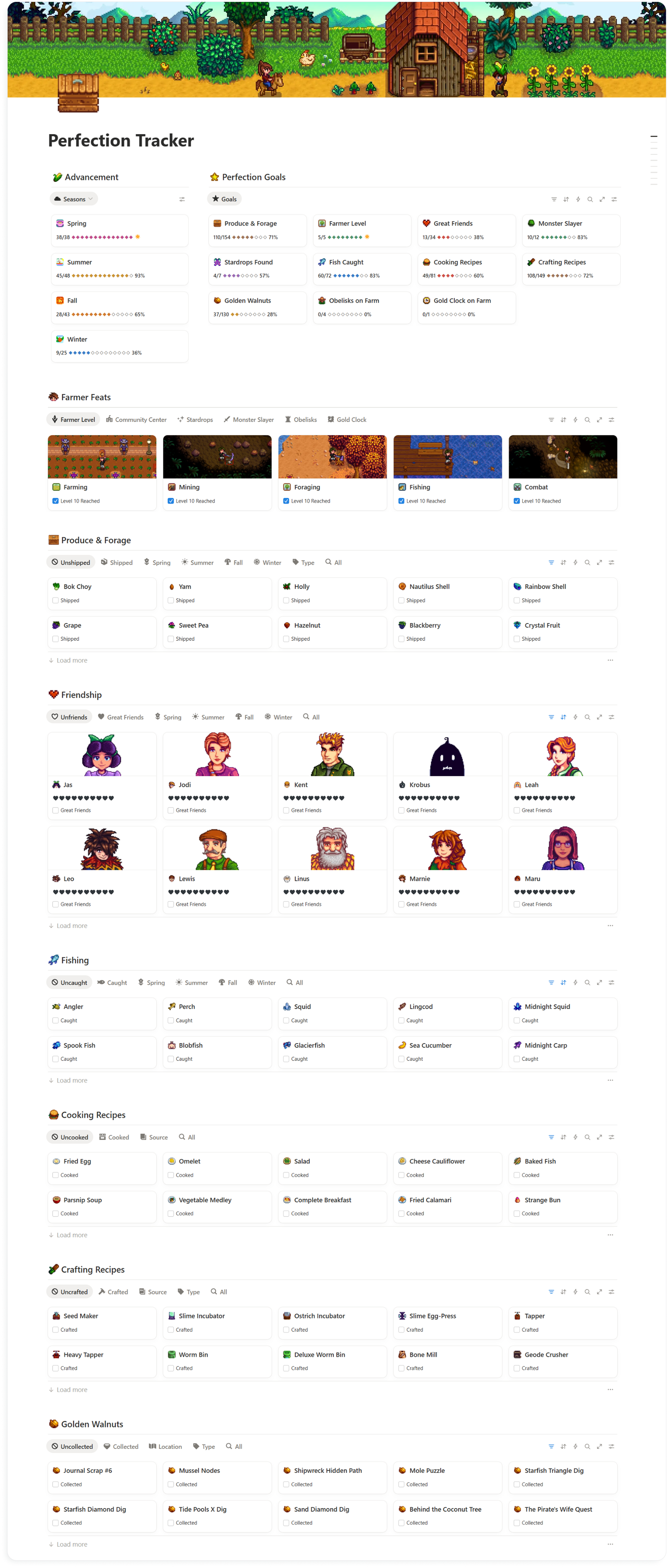 Stardew Valley Perfection Tracker