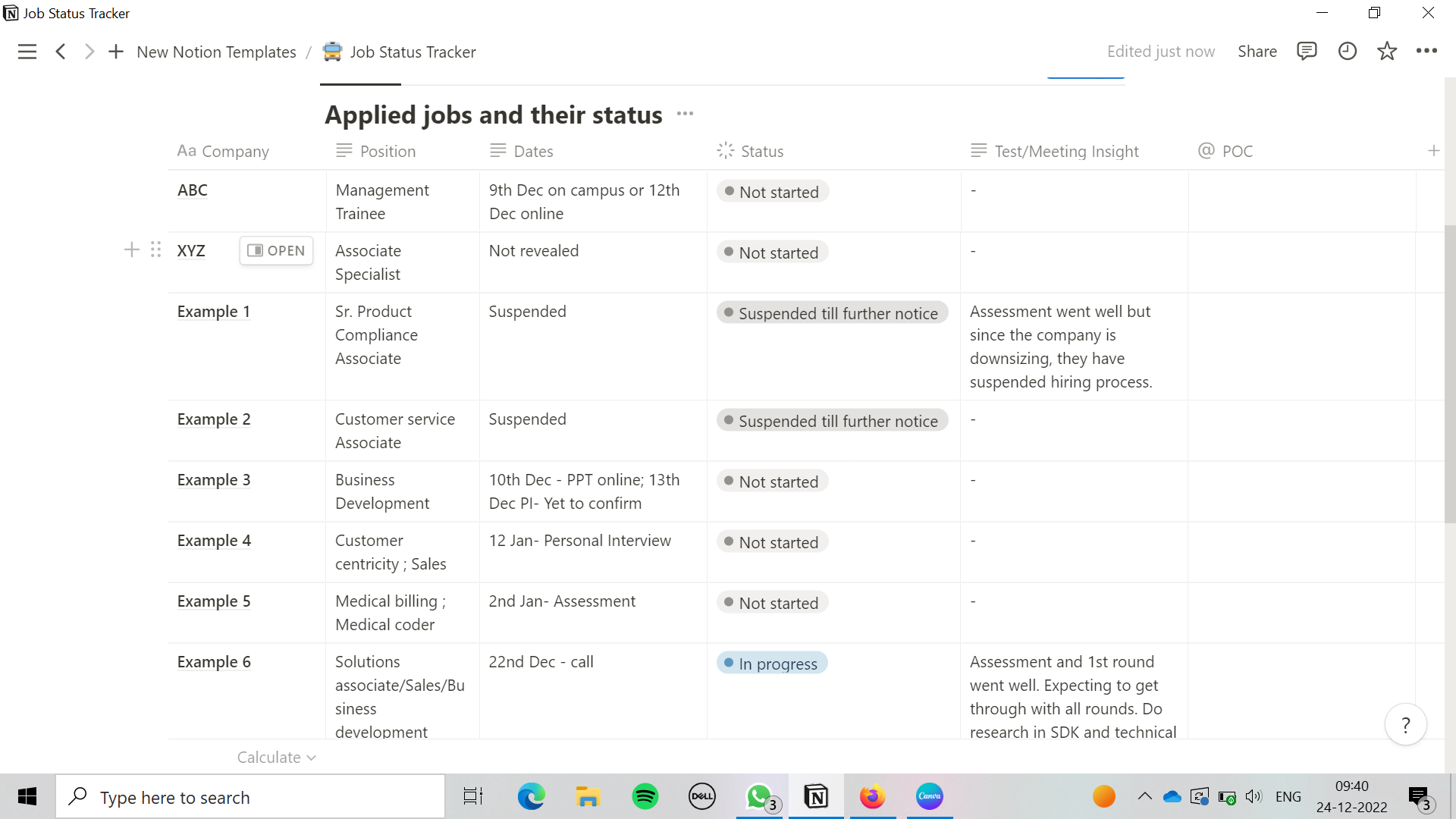 Notion Template- Job Status Tracker