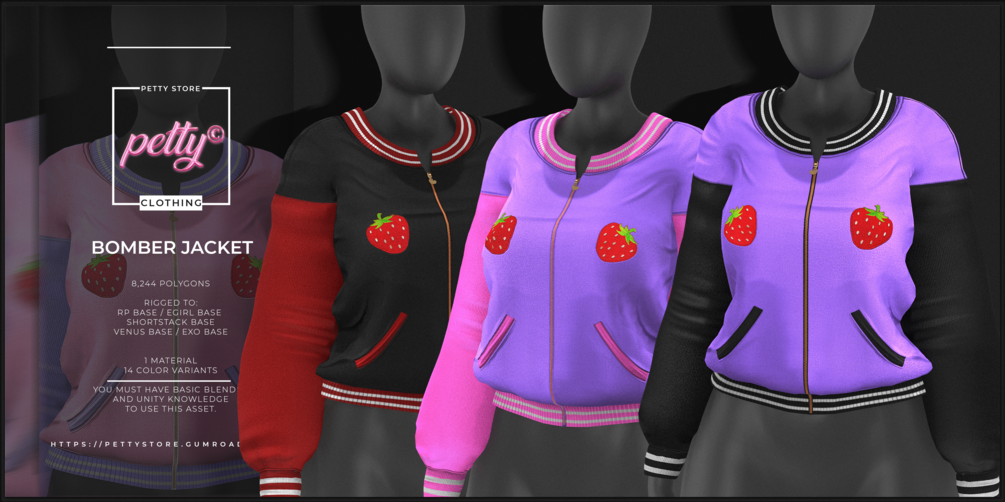 02 ꒰ა 🎀 ໒꒱ BOMBER JACKET | VRCHAT 3D GAME ASSET