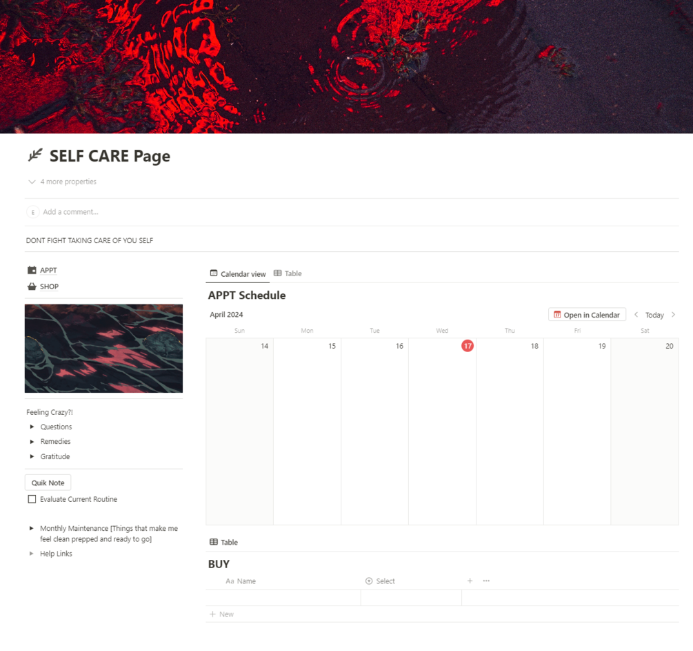 Self Care Page [Notion]