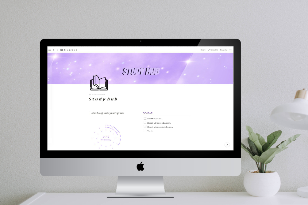Notion template - Purple aesthetic study hub