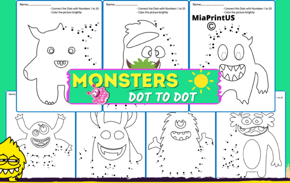 Free Activity Pages Monster Join the Dots 1-20 For Kids