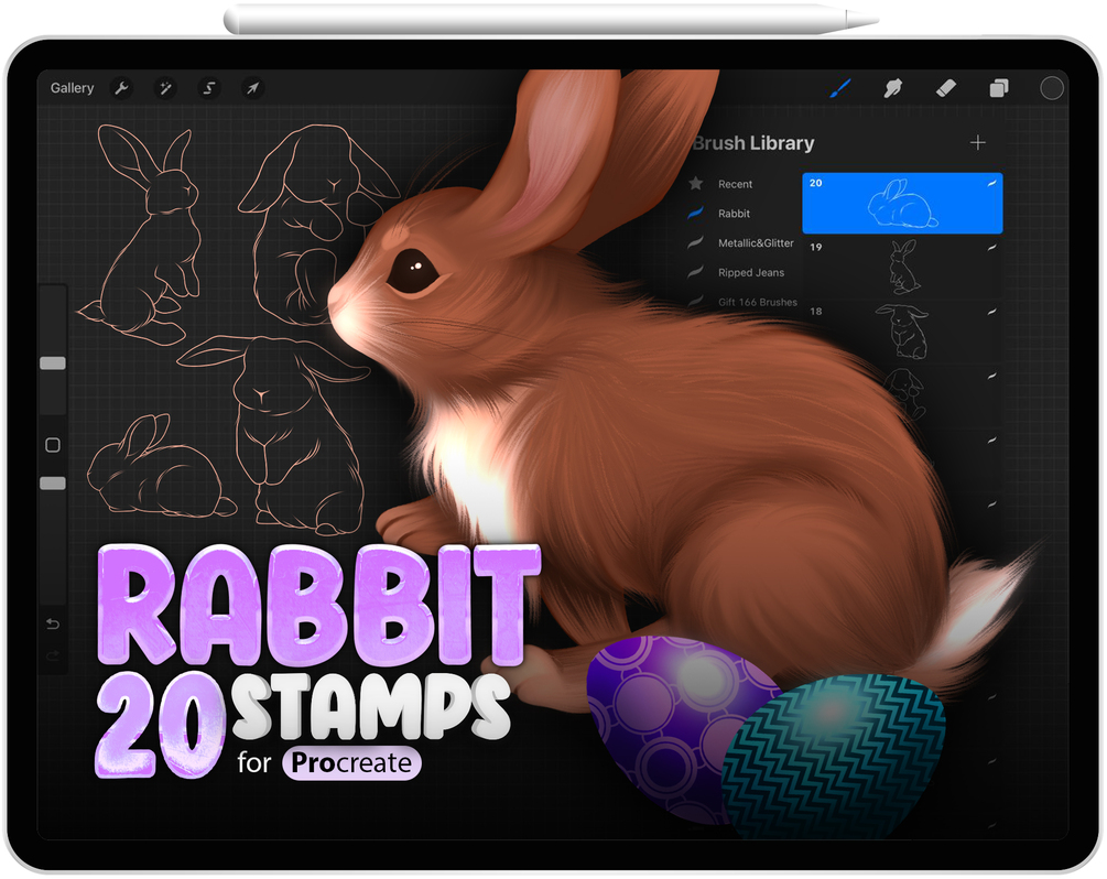 20 Rabbit Stamps Collection for Procreate