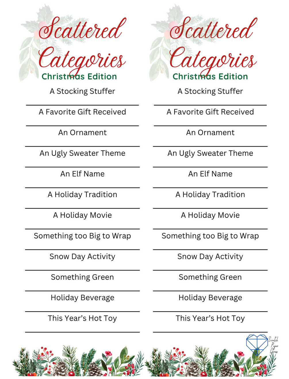 Scattered Categories - Christmas Edition