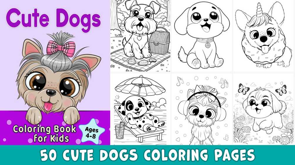 Cute Dogs Coloring Book for Kids Ages 4-8, 50 Fun Colouring Pages for ...