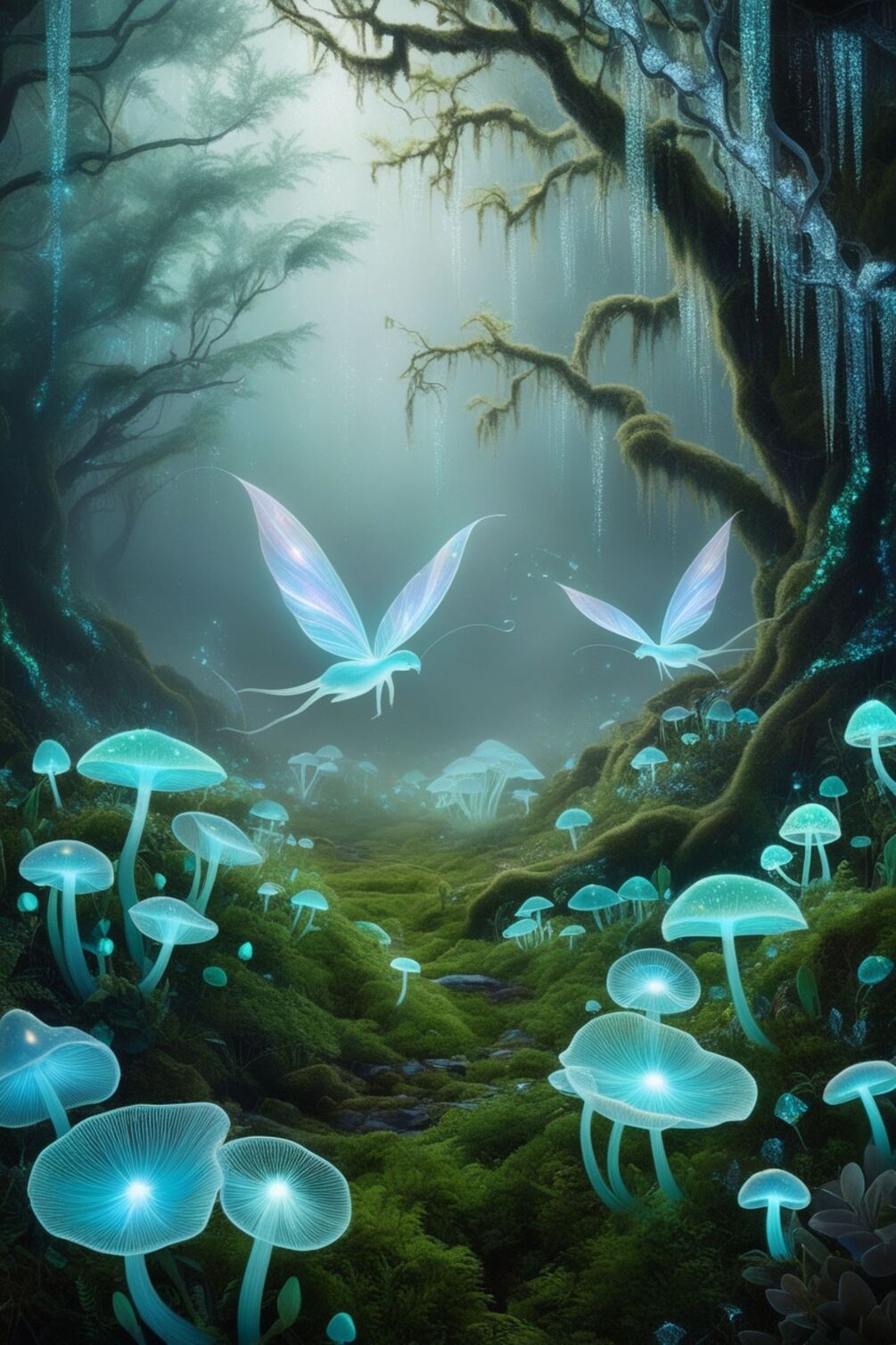 Enchanting Fantasy Forest Wall Art - Bioluminescent Wonderland