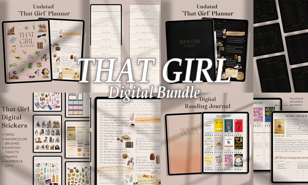 That girl digital bundle: Digital planner, Digital Stickers and Reading ...