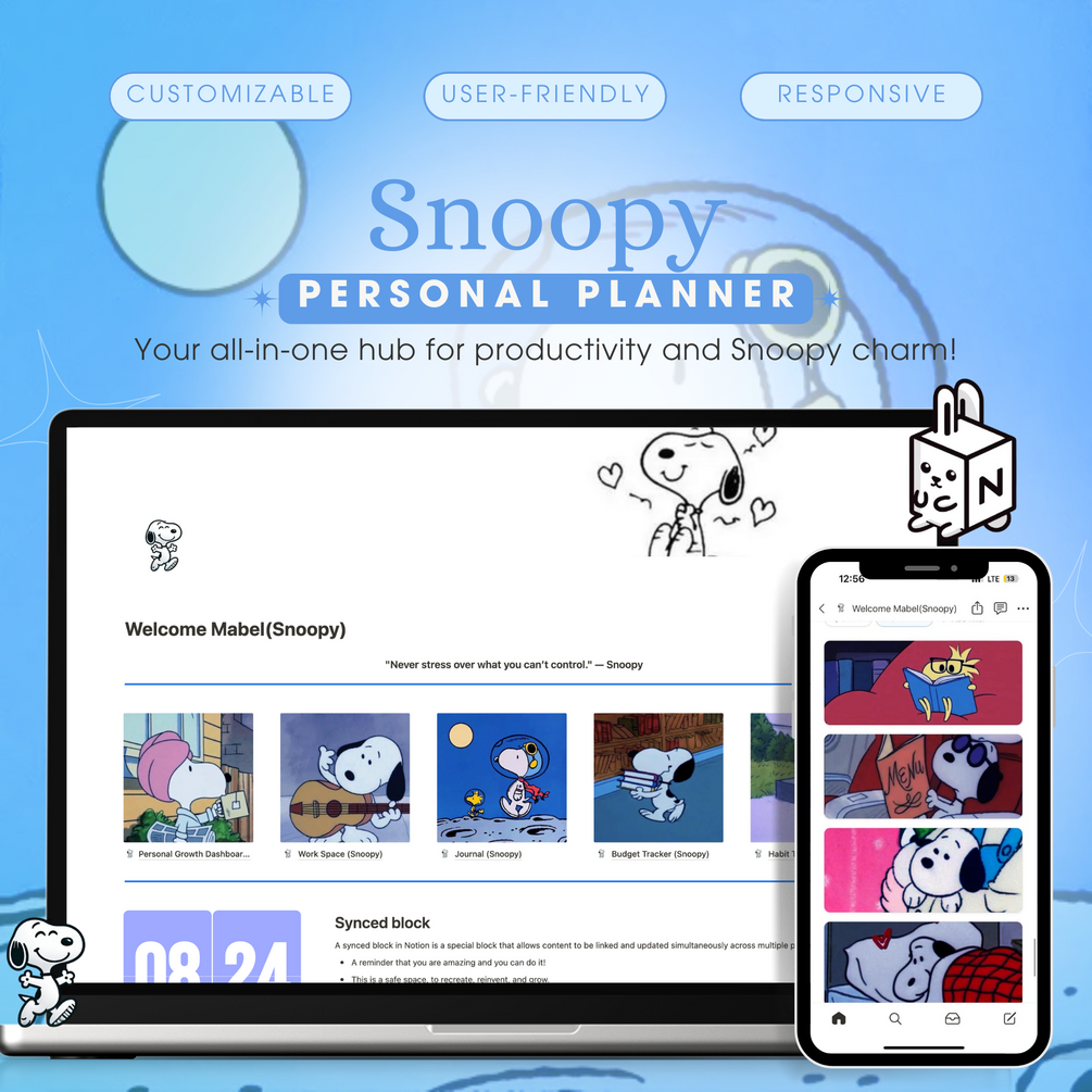 Snoopy-Inspired Notion Template | Notion All-In-One Planner, Aesthetic ...