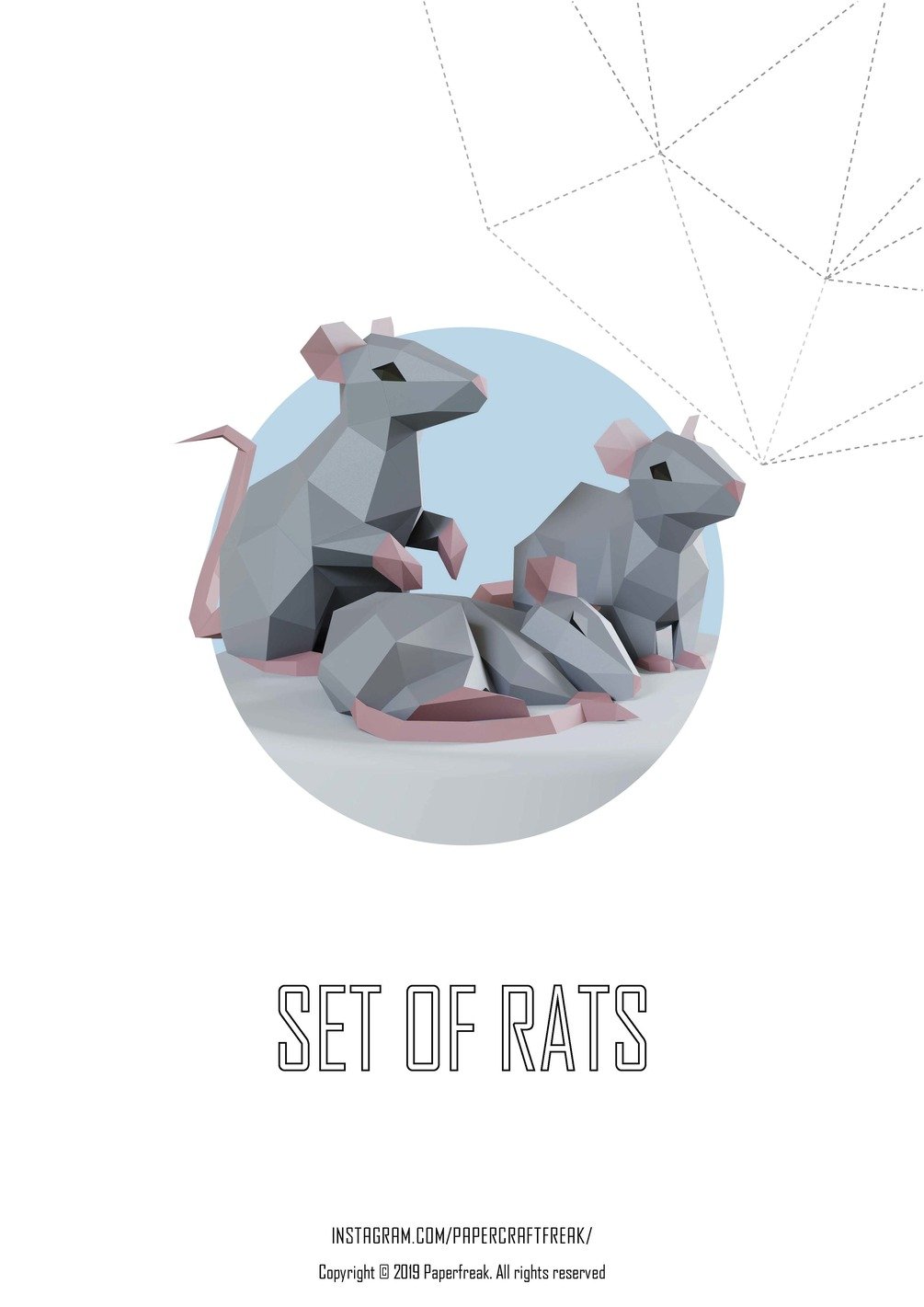 Papercraft 3d set of RATS #3 Chinese new year symbol paper sculpture