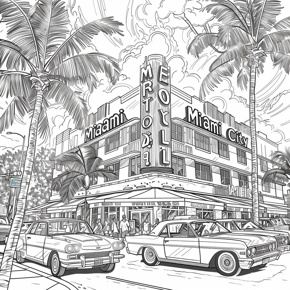 20 Miami Beach Coloring Pages – Printable Tropical City Art (PNG Files)