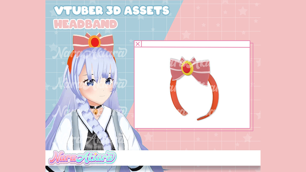 3D Vtuber Assets Pink Line Ribbon Headband Vroid Commission, 3D assets ...