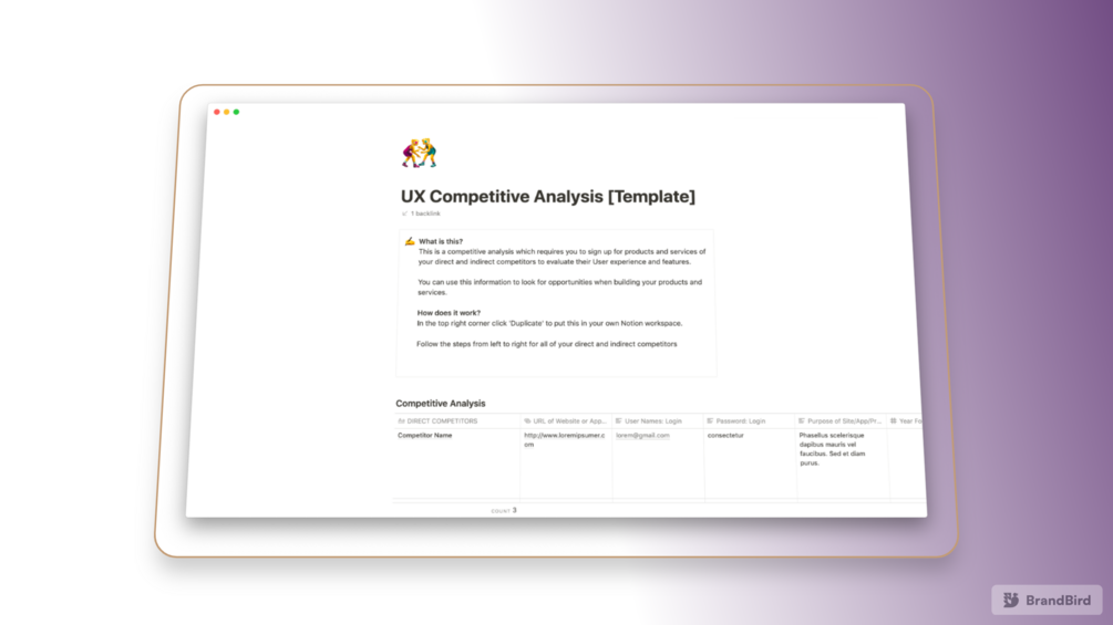 UX Competitive Analysis Notion Template