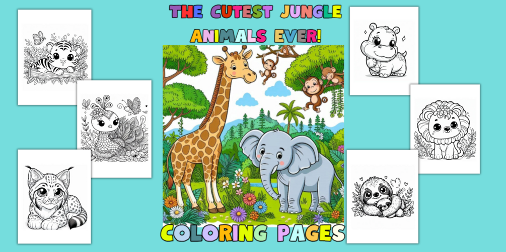 Cute Jungle Animals Coloring Book for Kids and Adults Relaxing animal ...
