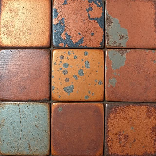 Bronze & Copper Rust Patina" – A weathered industrial tile featuring ...