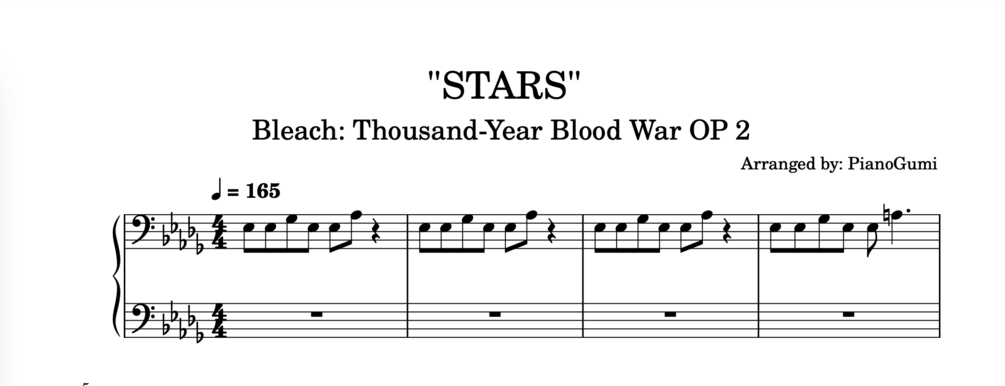 Bleach: Thousand-Year Blood War OP 2 - "STARS" - EASY Piano Sheet Music