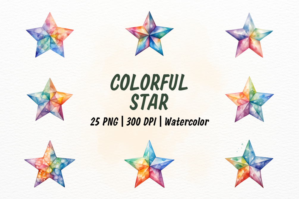 Colorful Star Watercolor Clipart